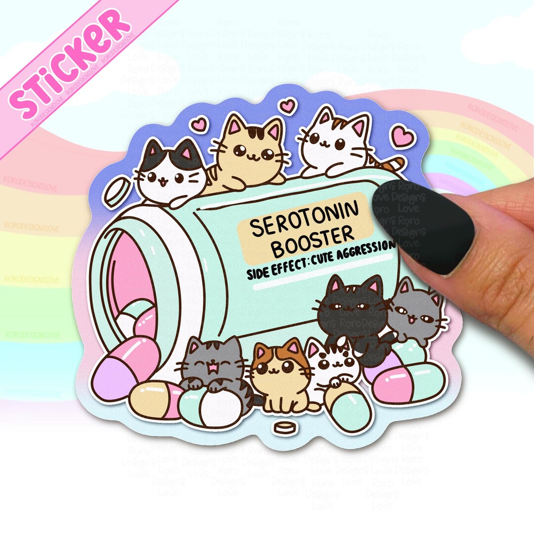 Serotonin Booster Happy Pills Cat Stickers for Kindle, Mental Health ...