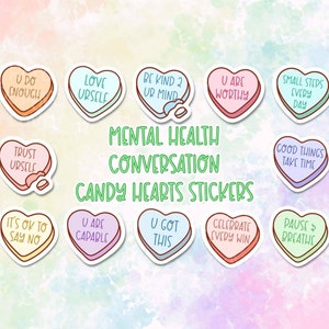 Positive Affirmations Candy Heart Stickers Pack, You Are Worthy Mental ...