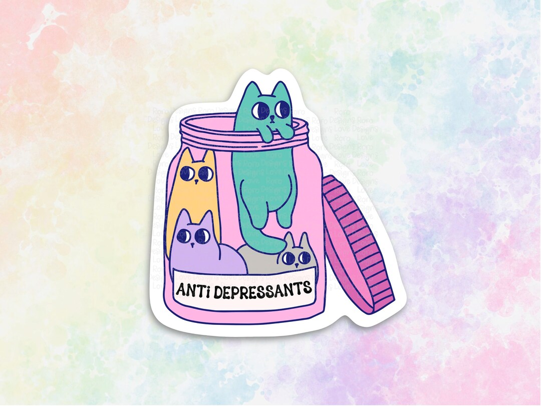 Cat Antidepressant Sticker for Journal, Cute Cat Stickers for Water ...