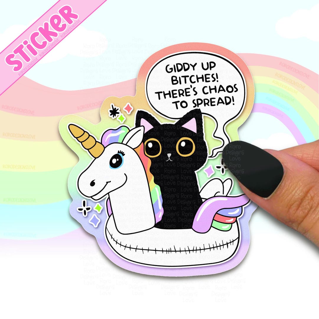 Giddy up Bitches Chaos Stickers for Kindle, Black Cat Stickers for ...