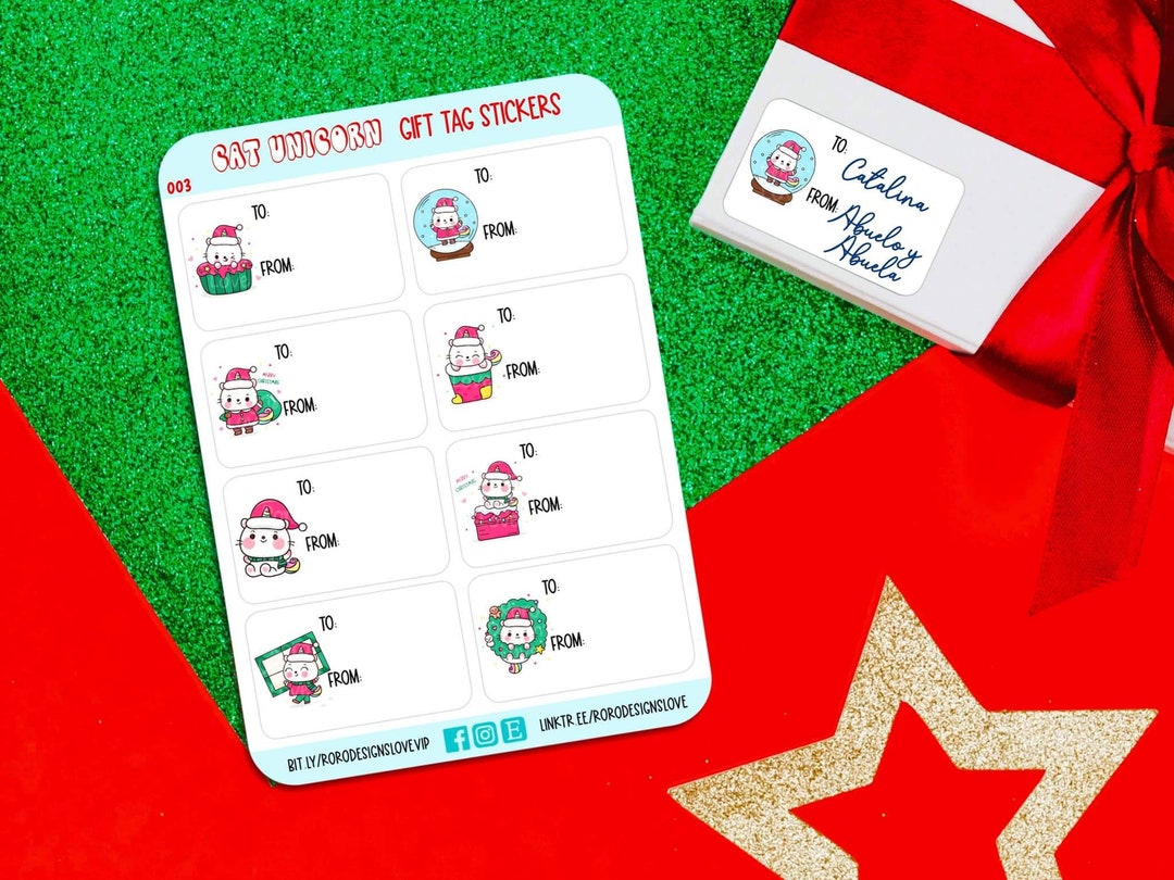 Cat Unicorn Sticker Gift Tags for Kids Cute Christmas Gift - Etsy