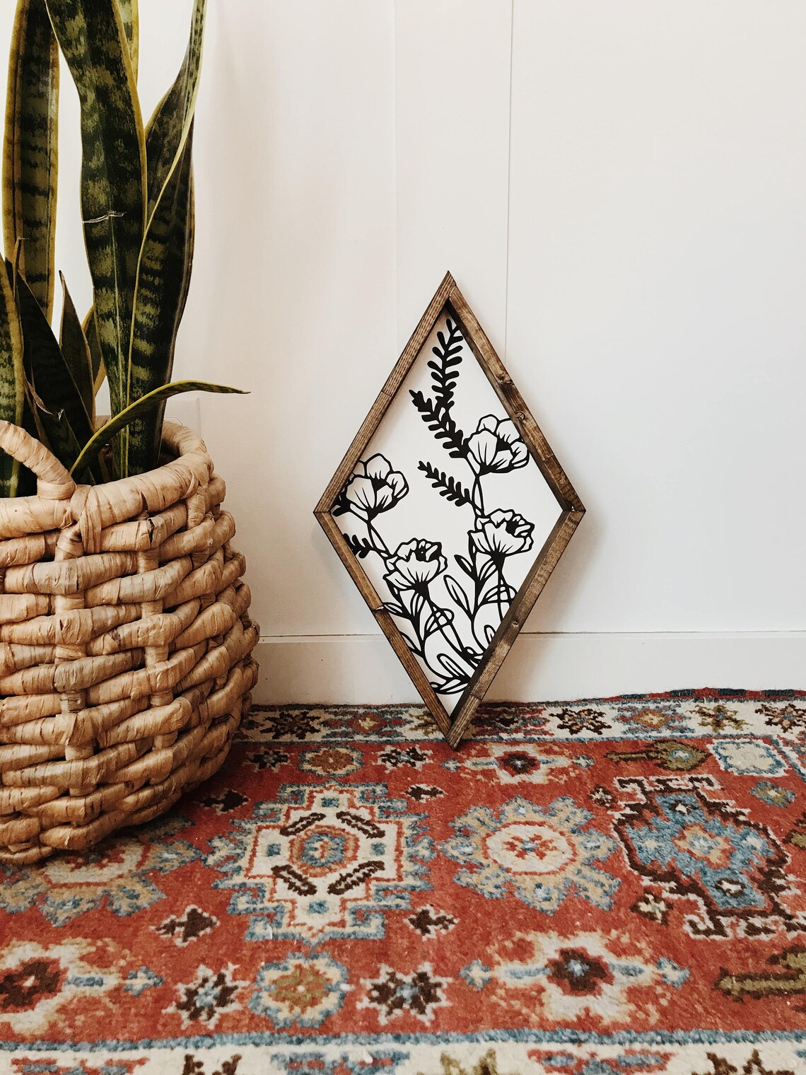 Floral Diamond Wood Sign - Etsy