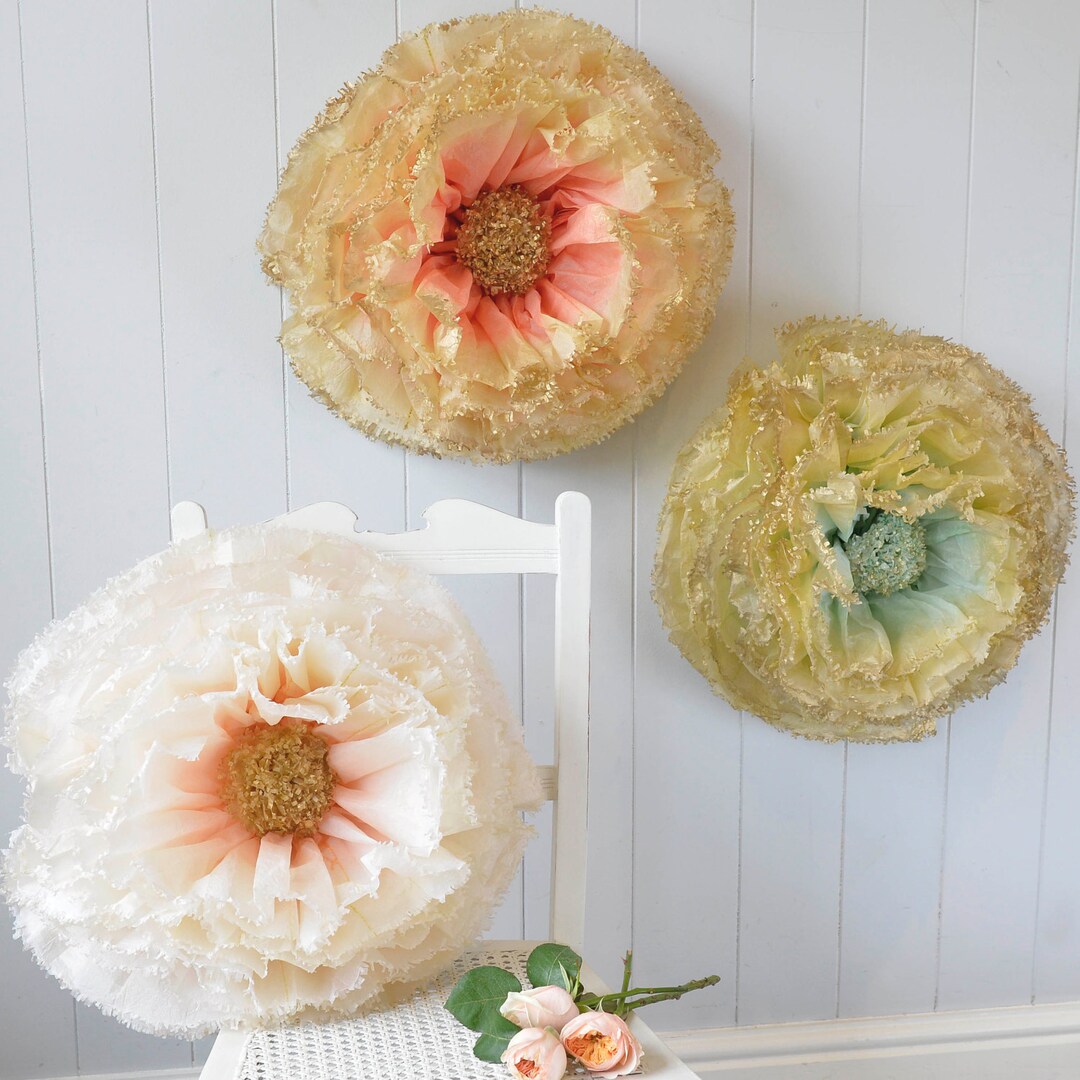 Gold And Coral Paper Flowers Three Giant Hand Dyed Paper Flowers In