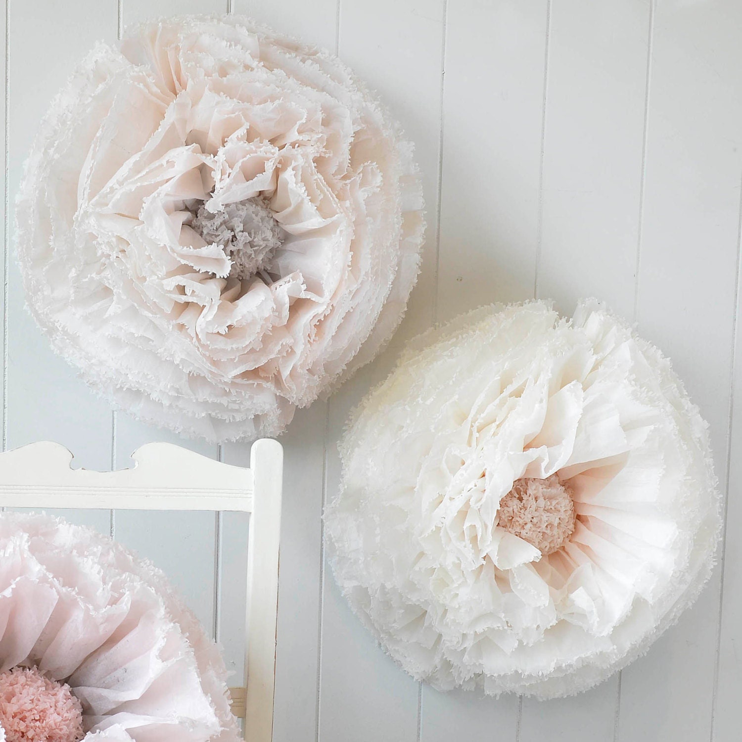 Three giant hand-dyed pompom flowers in dove grey blush and | Etsy