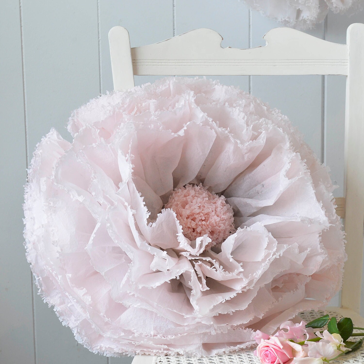 Three giant hand-dyed pompom flowers in dove grey blush and | Etsy