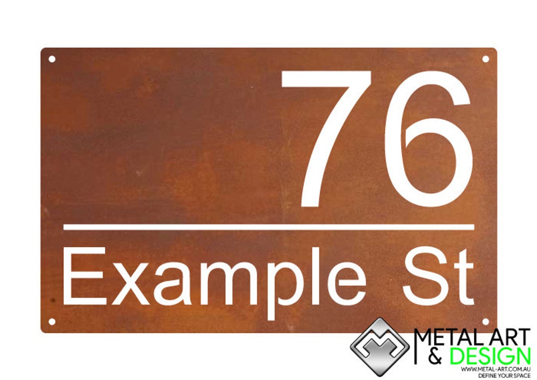 Simple Corten Custom Laser Cut Address Metal Sign 400x250mm - Etsy