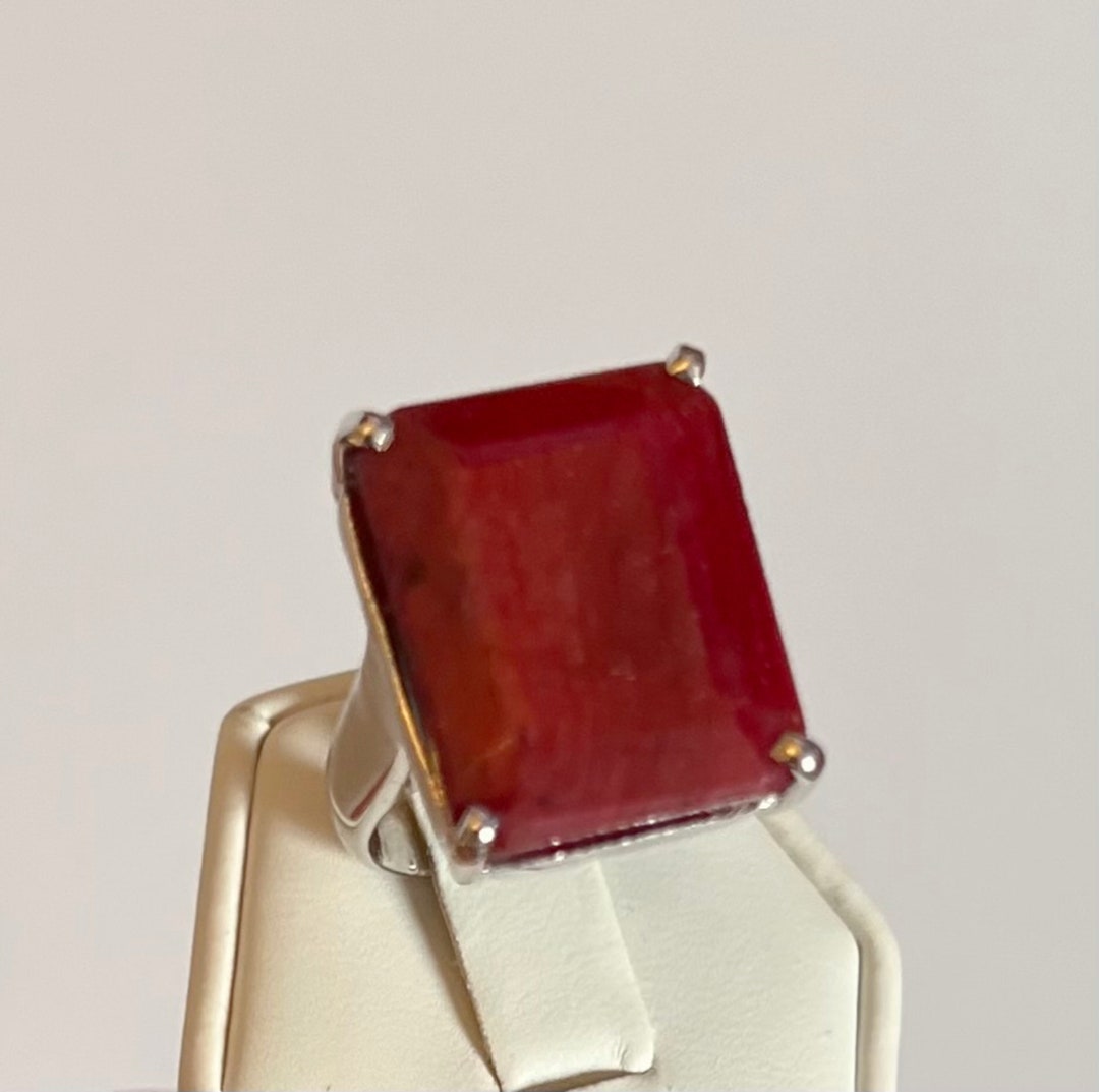 Large Red Ruby Silver Ring, Cushion Cut Ruby Gemstone Natural Ruby ...