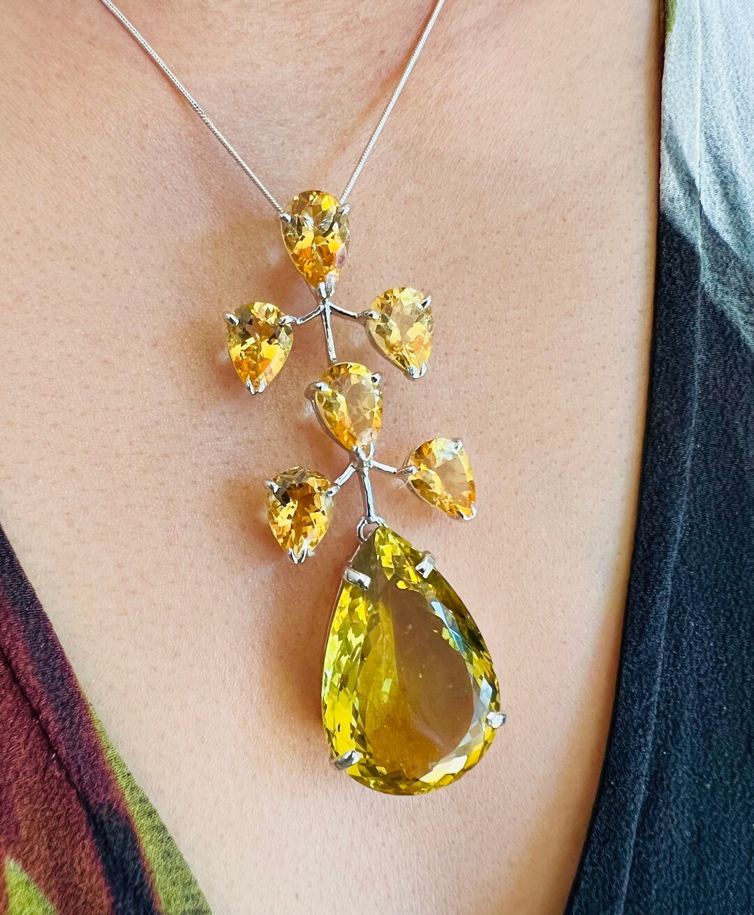 Large 59 CTS Pear Cut Citrine Pendant, Green Golden Yellow Natural ...