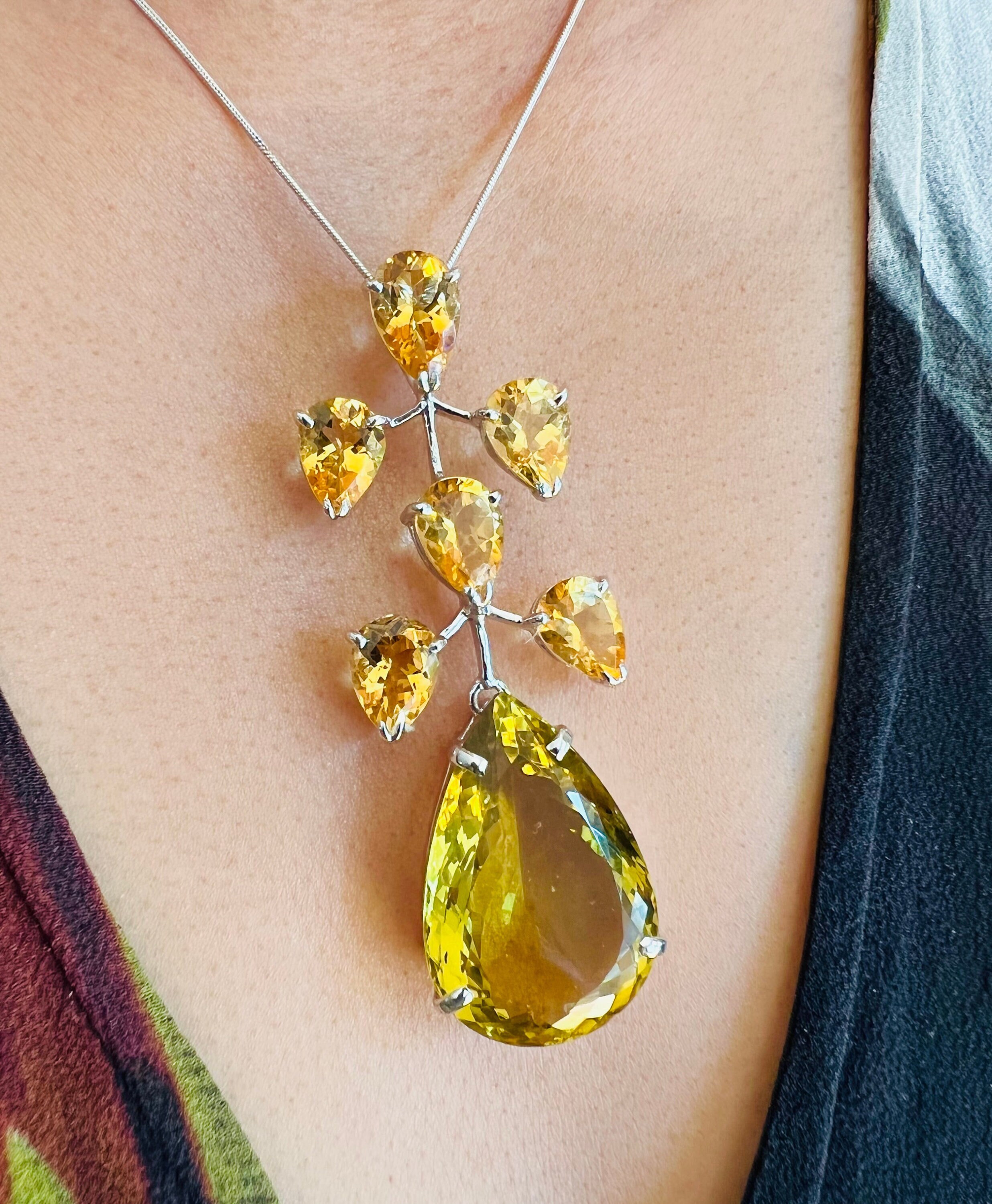 Large 59 CTS Pear Cut Citrine Pendant Green Golden Yellow - Etsy