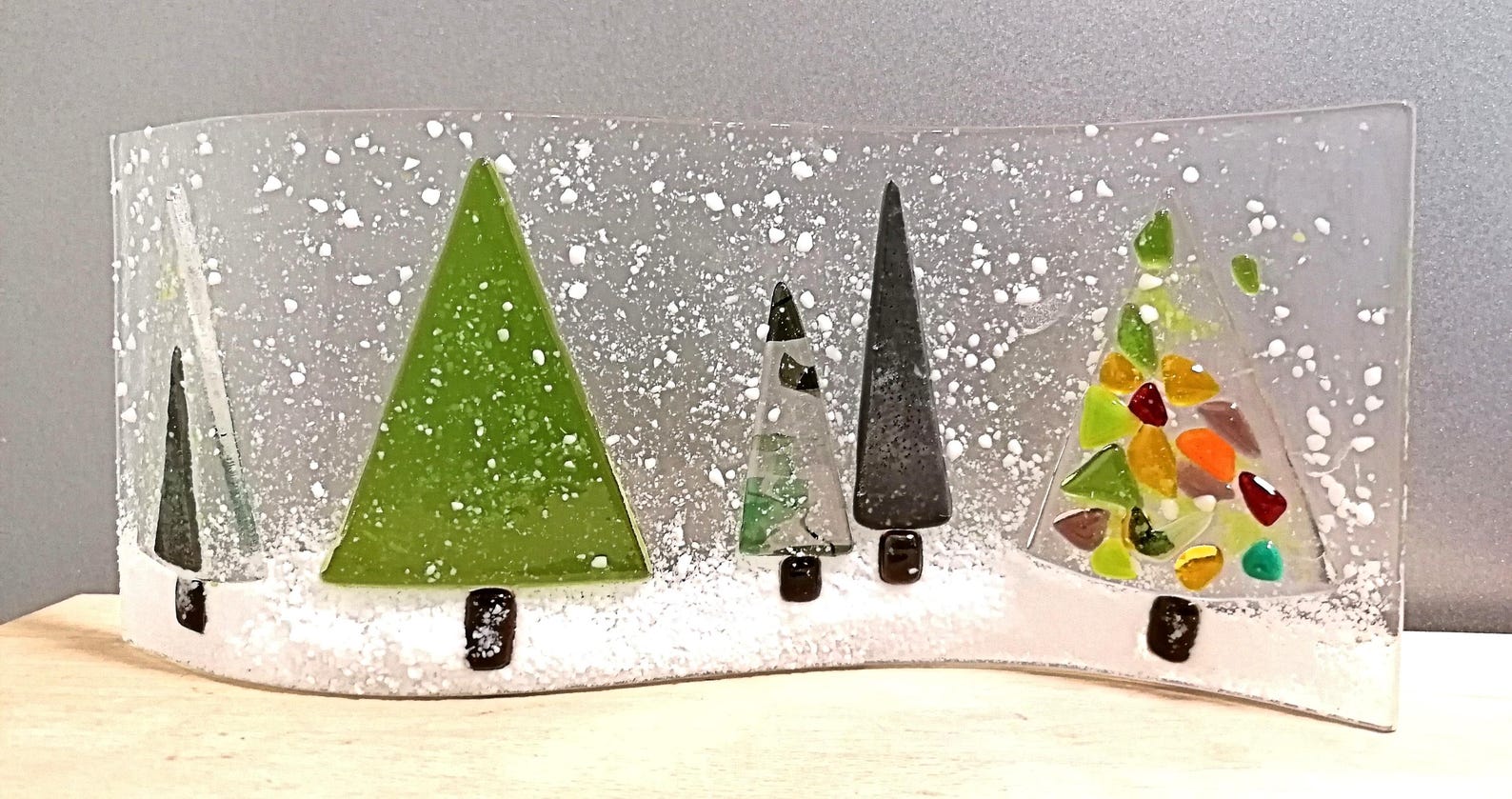 Handmade Fused Glass Xmas Trees in the Snow Panel - Etsy