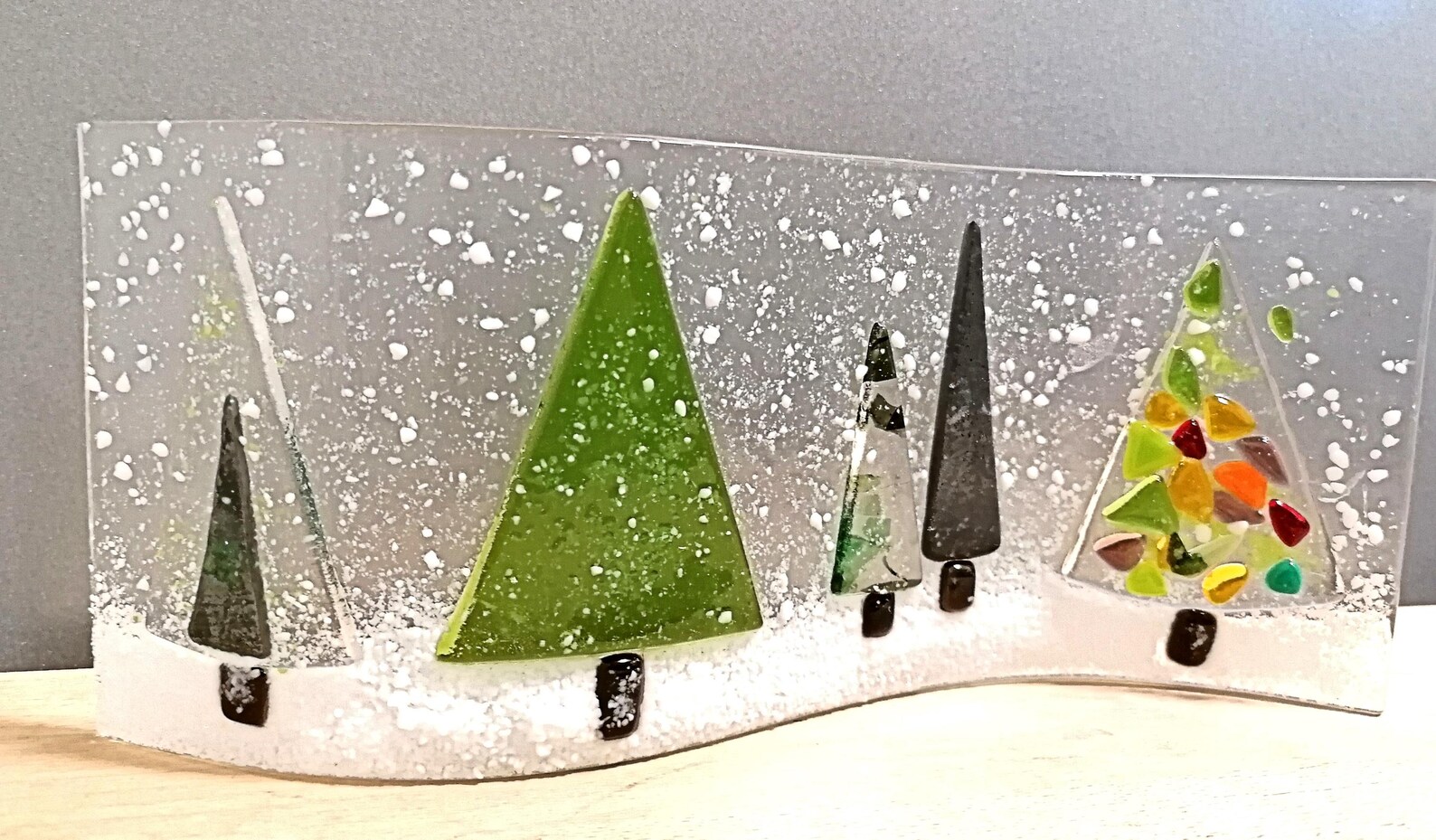 Handmade Fused Glass Xmas Trees in the Snow Panel - Etsy