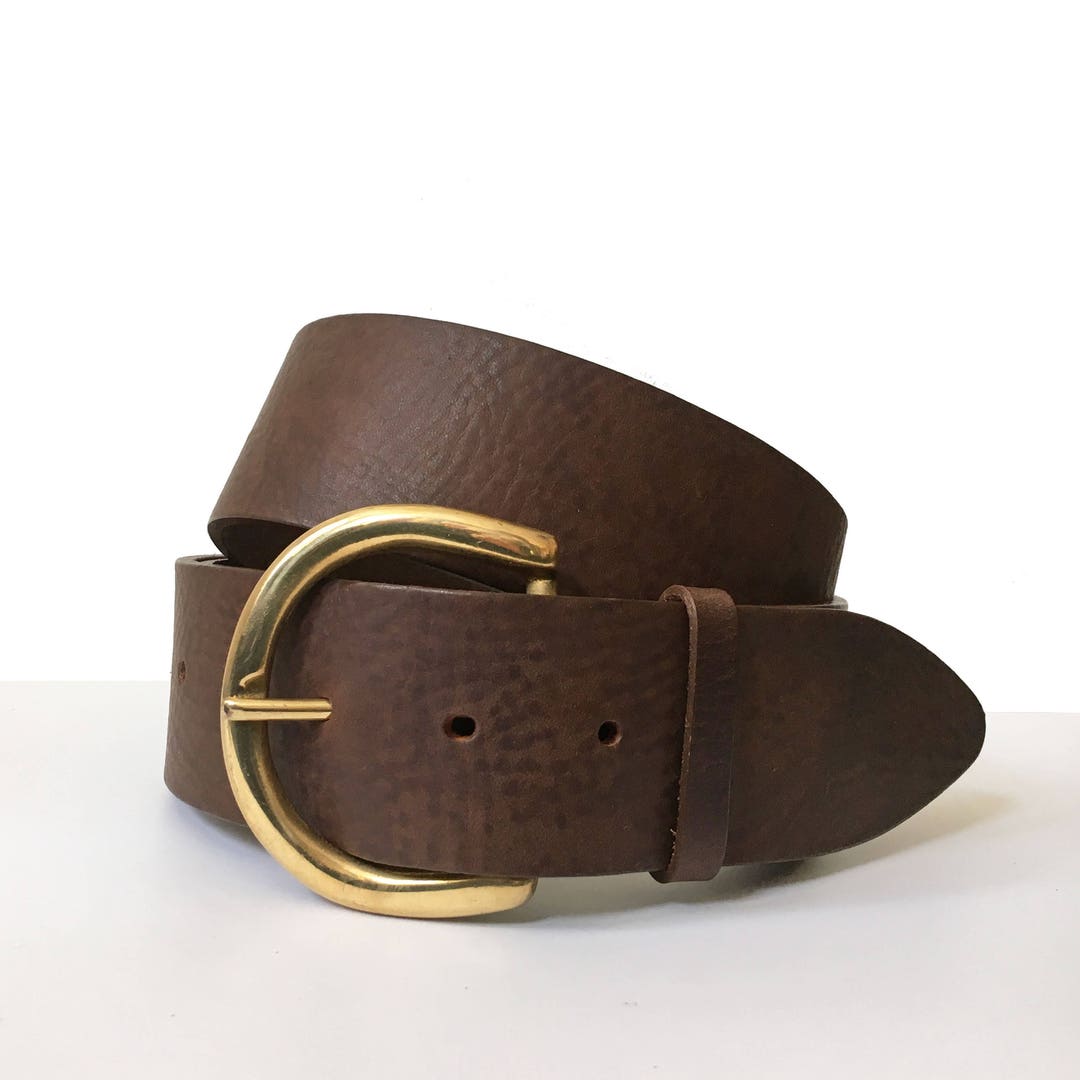 Wide 2" Brown Belt Half Circle Buckle - Real Leather 2 Inch Belt ...