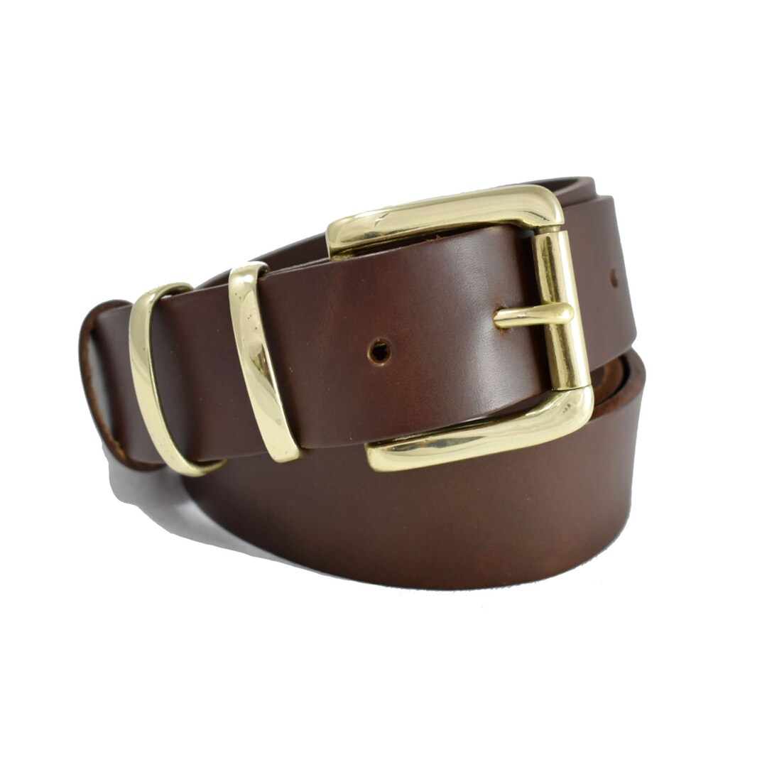 1 1/2'" Double Loop Leather Belt Smooth Brown - 2 Loops - Gold Keeper ...