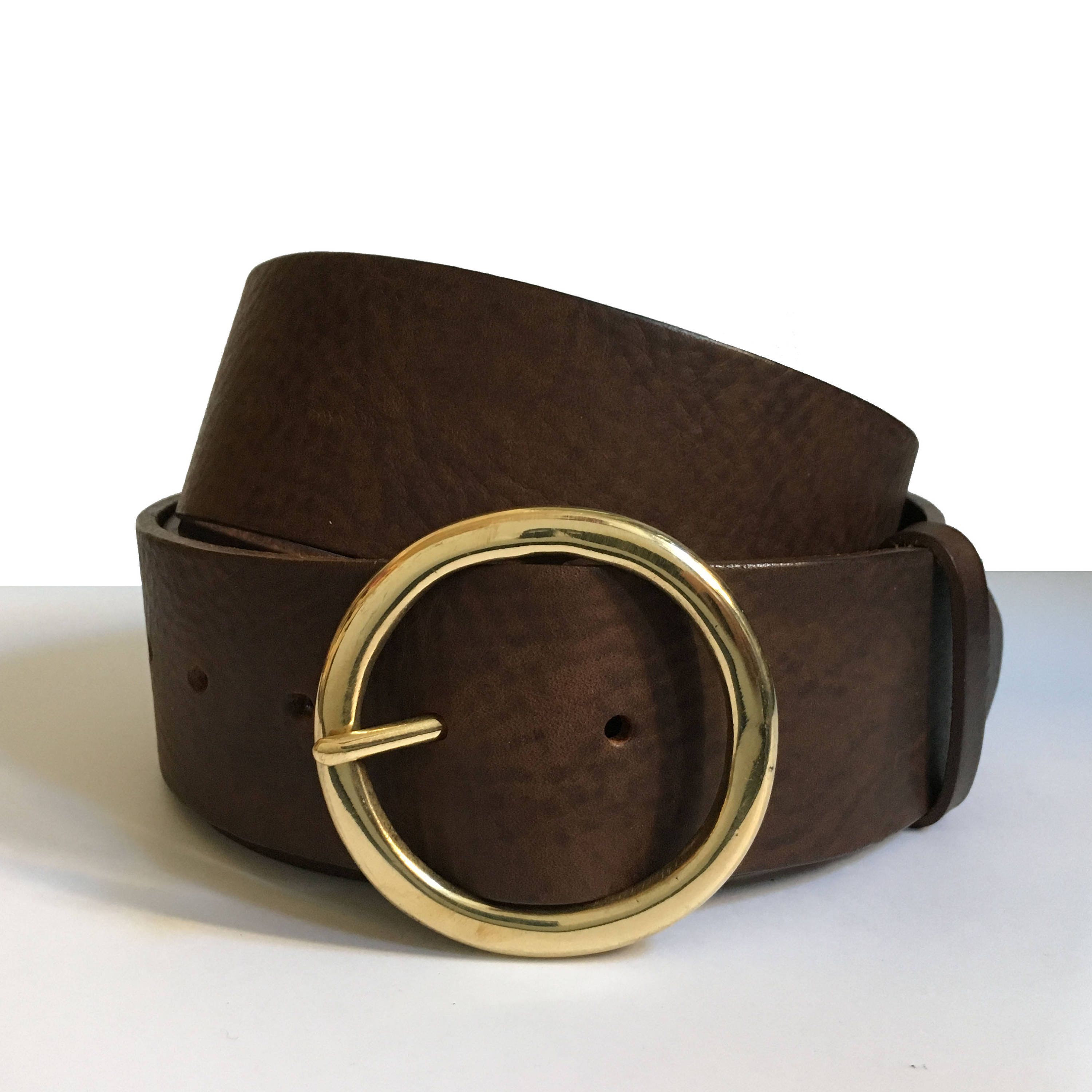2" Wide Leather Belt Round Buckle - 2 Inch Belt - Round Brass Buckle ...
