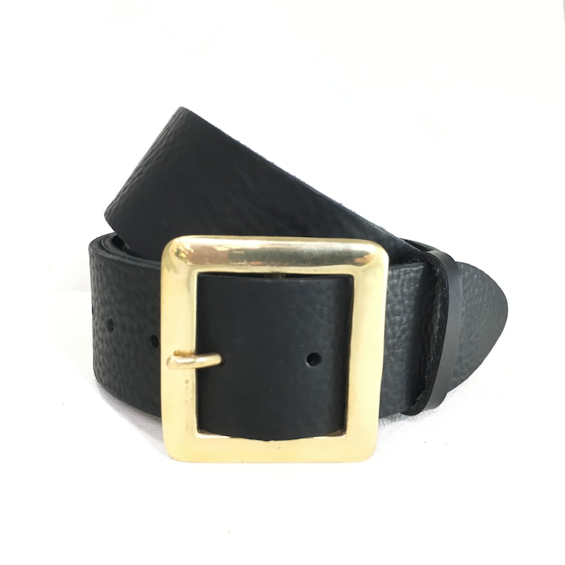 2 Wide Smooth Brown Leather Belt Square Gold Buckle 2 | Etsy UK