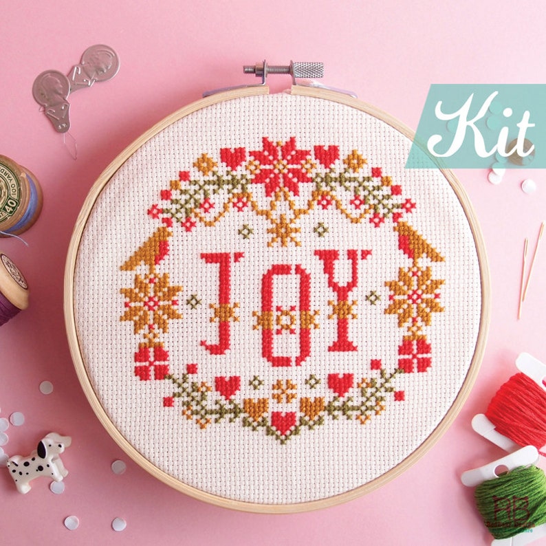 Christmas Cross Stitch KIT JOY in the X'mas Modern Cross | Etsy