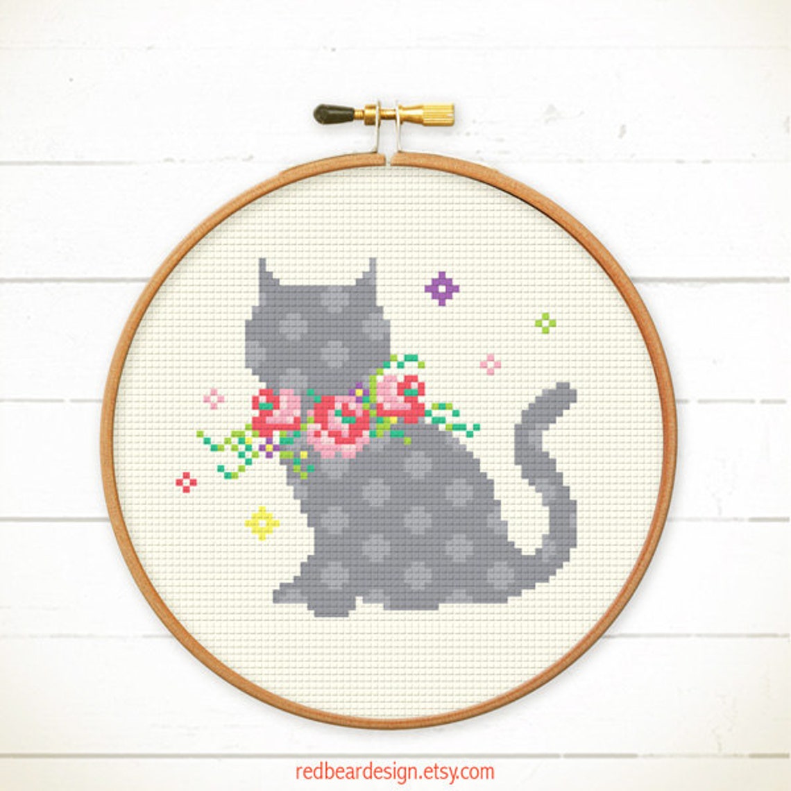 Cat Cross Stitch Pattern Kitten With Floral Wreaths Spring - Etsy