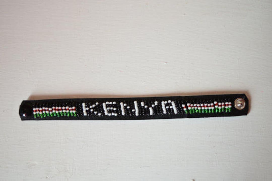 Kenyan Flag Beaded Handmade Leather Bracelet Made in Kenya With Free ...