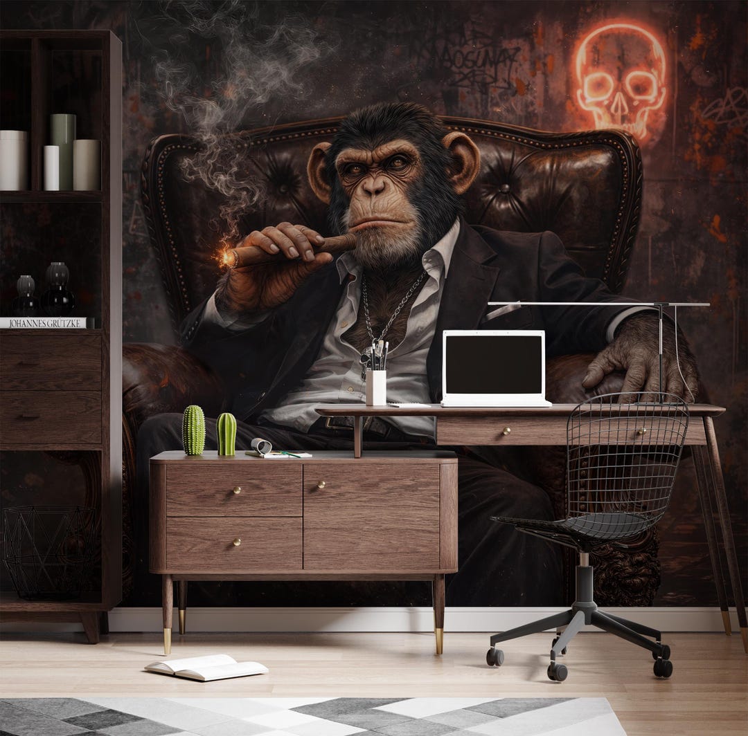 Boss Wallpaper, Monkey CEO Smoking Cigar Canvas, Office Mafia Style ...