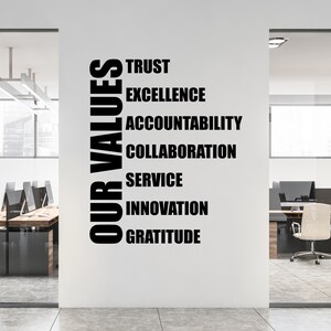 Our Values Large Business Wall Decal, Office Wall Art Decor ...