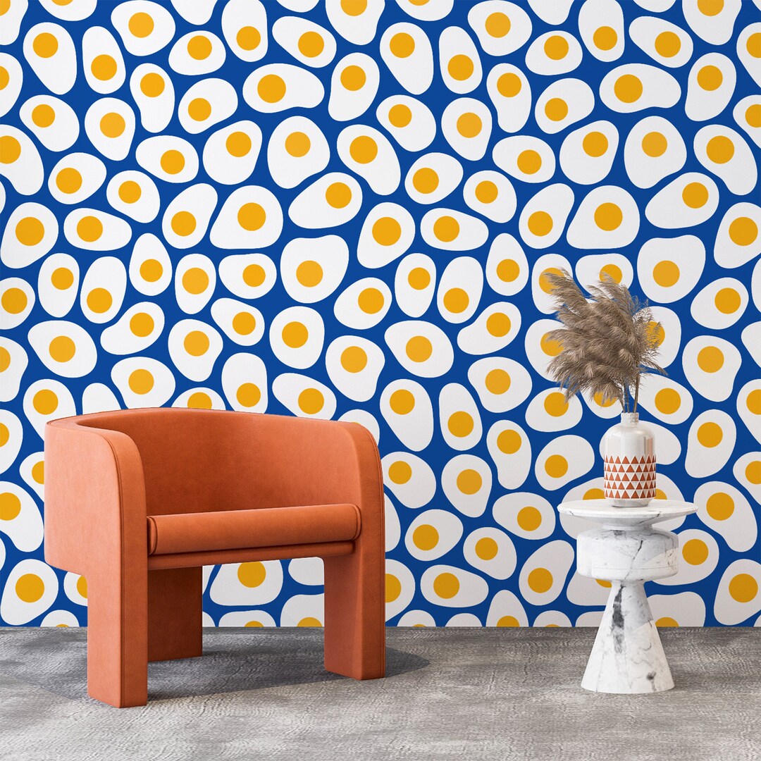 Retro Egg Pattern Wallpaper, Blue and Yellow Peel and Stick Wall Mural ...