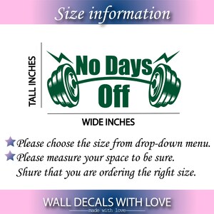 No Days off Wall Decal for Gym Club Fitness Stickers Motivational ...