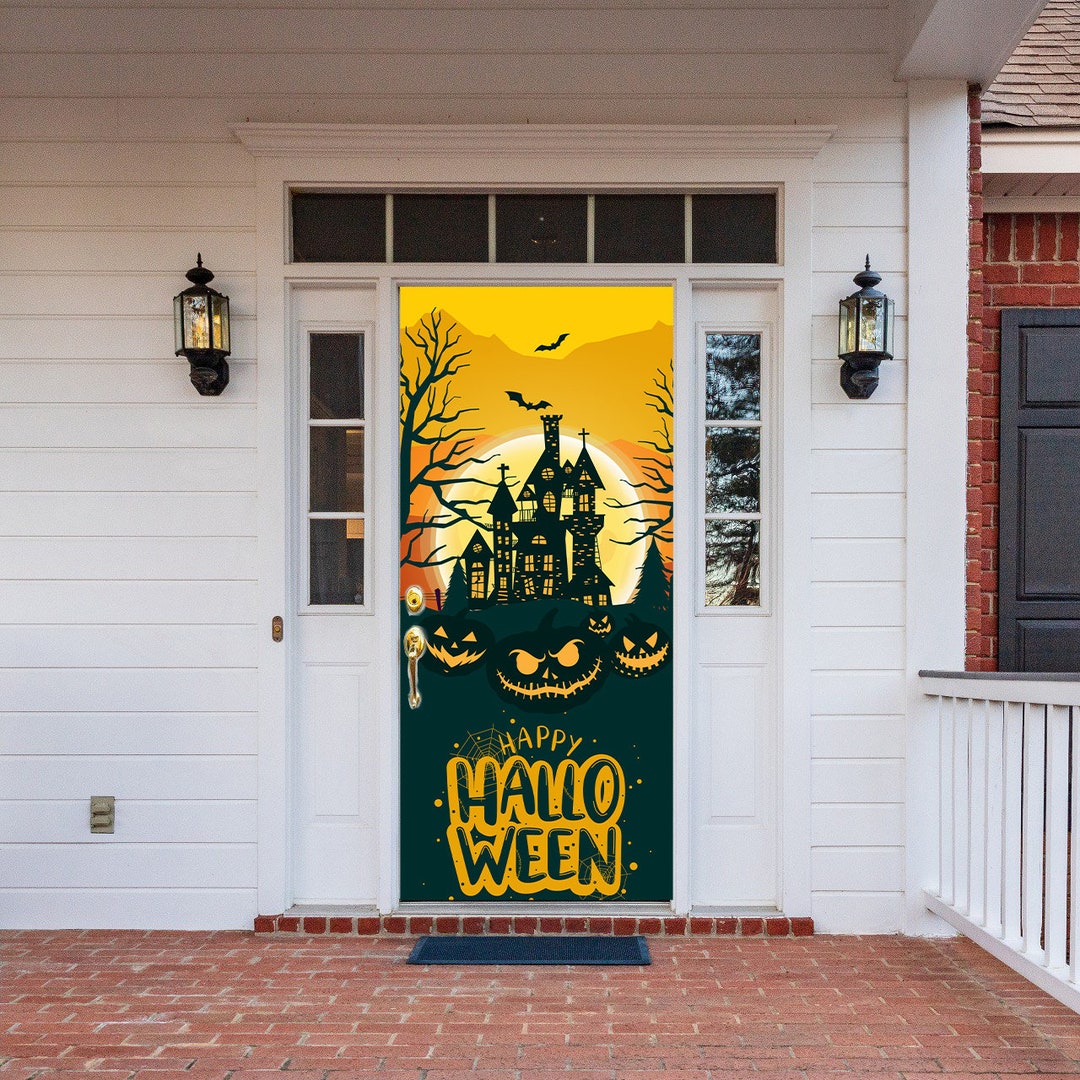 Haunted House Door Cover Horrors Halloween Front Door Banner Halloween ...