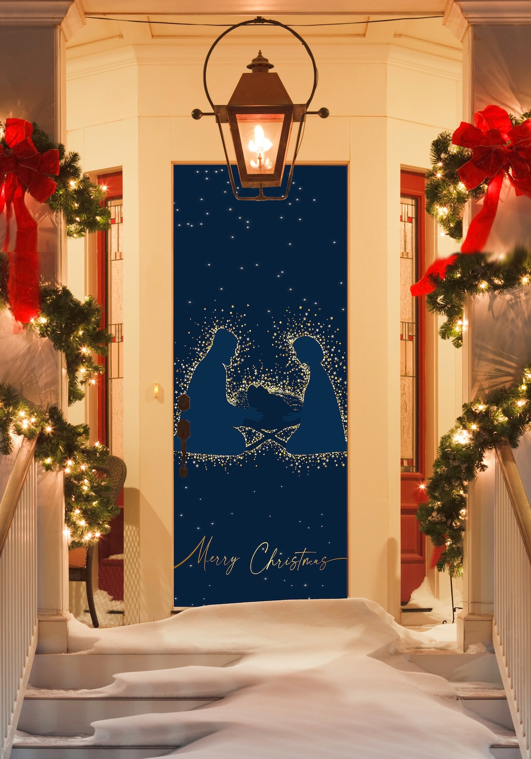 Merry Christmas Nativity Scene Banner Door Christmas Door - Etsy