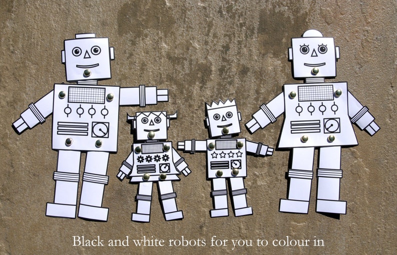 Printable Coloring Robot Family - Split Pin Paper Robots - Robot ...