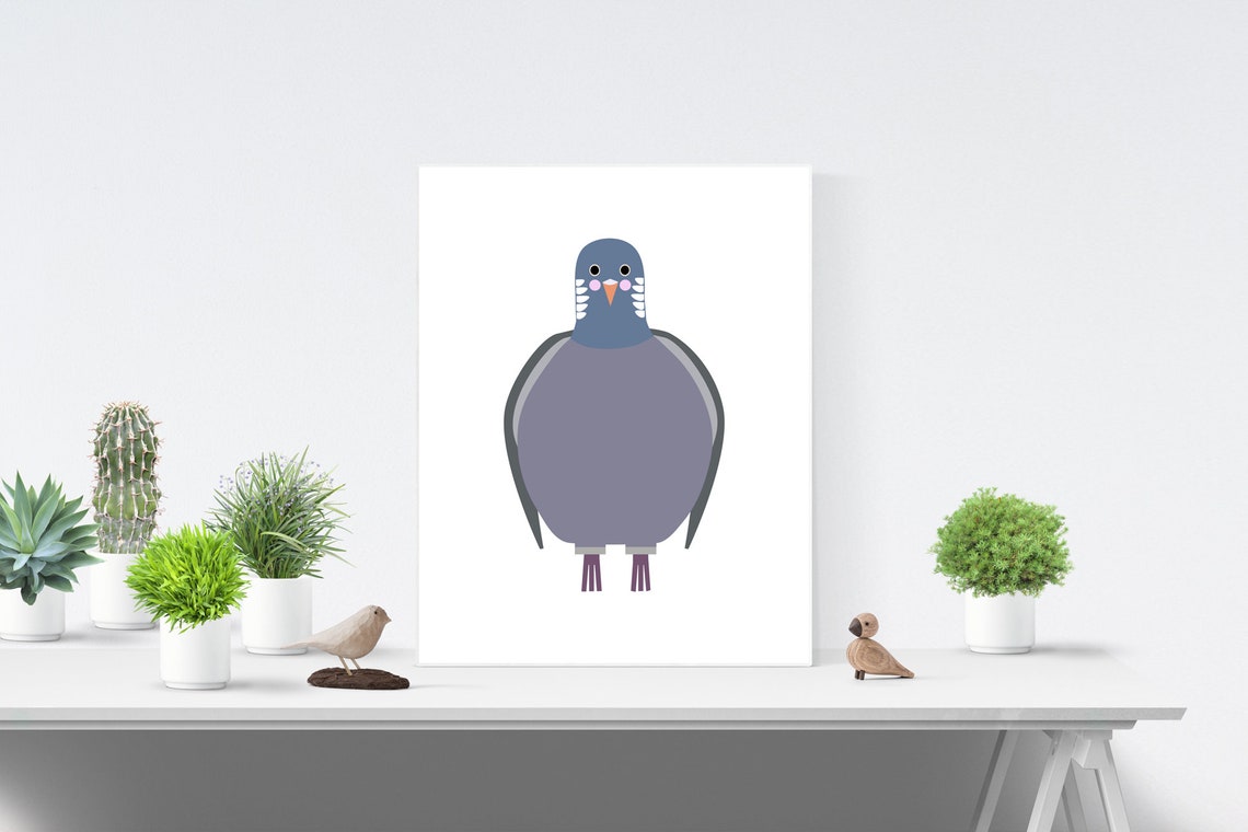 Wood Pigeon Wall Art Printable - Graphic Pigeon Digital Print - Print ...