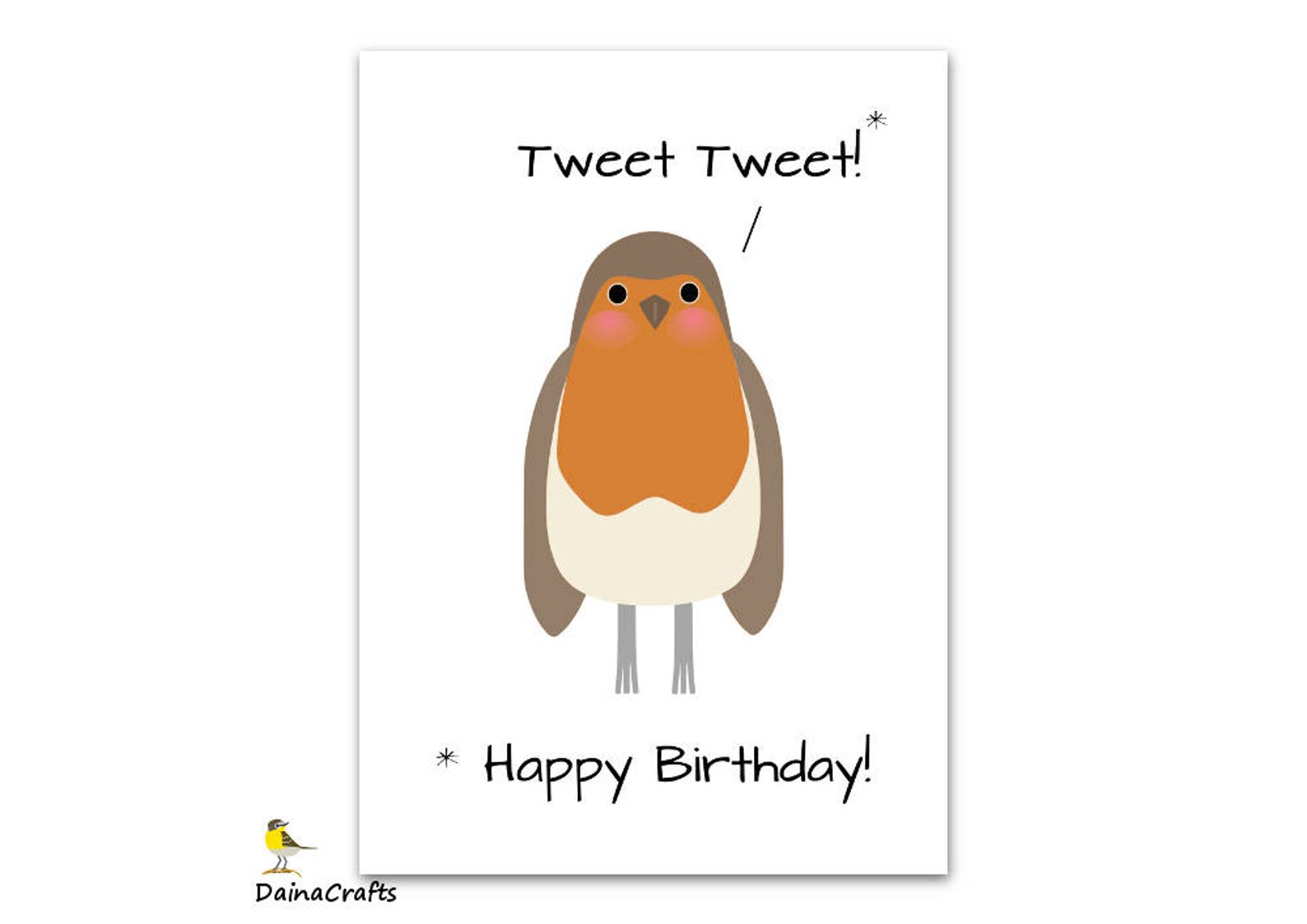 Robin Bird Printable Card - Happy Birthday Greeting Card - Cute Bird ...