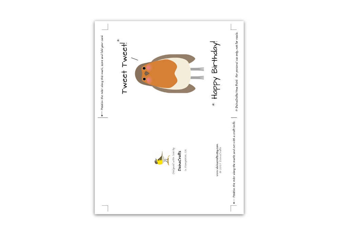 Robin Bird Printable Card - Happy Birthday Greeting Card - Cute Bird ...