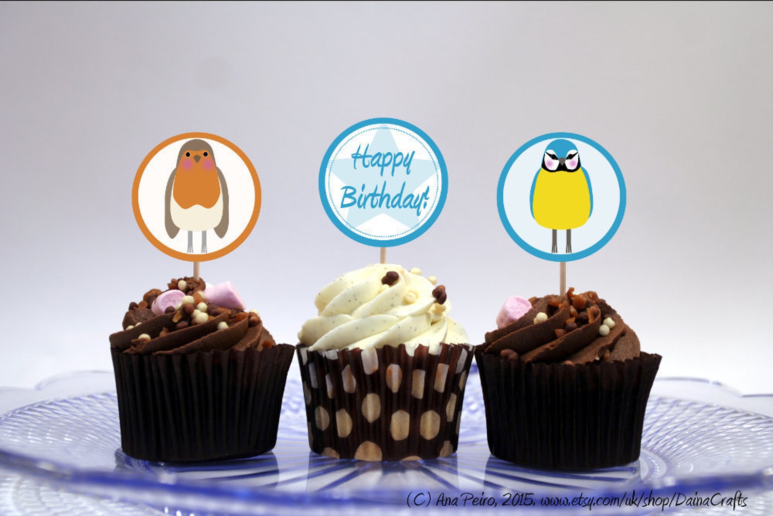 Printable Cupcake Toppers Birds Cupcake Paper Toppers PDF Toppers Birds ...