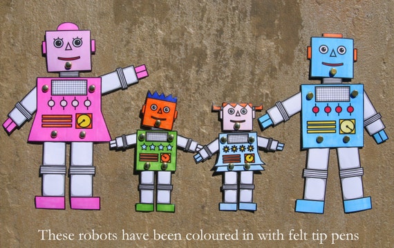 Printable Coloring Robot Family Split Pin Paper Robots - Etsy UK