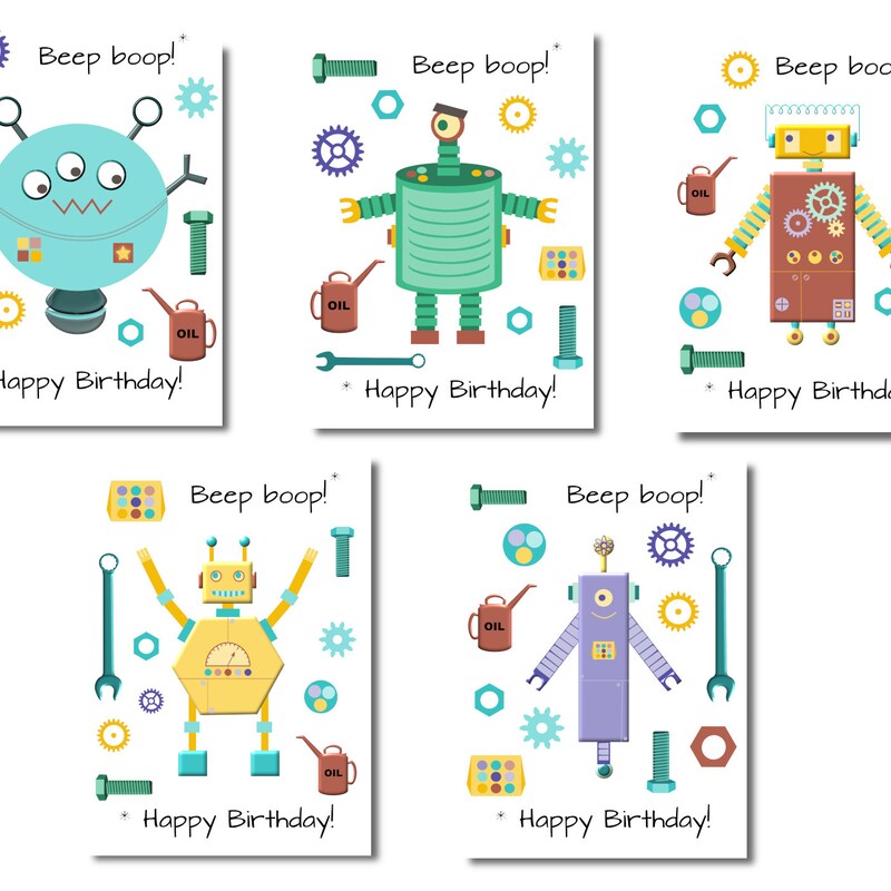 Robot Birthday Card - Etsy
