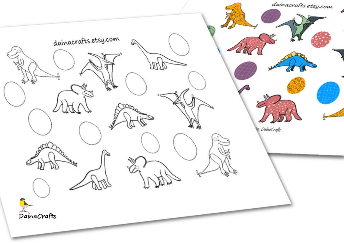 Printable Coloring Dinosaur Stickers - Kids Coloring Stickers - Instant ...