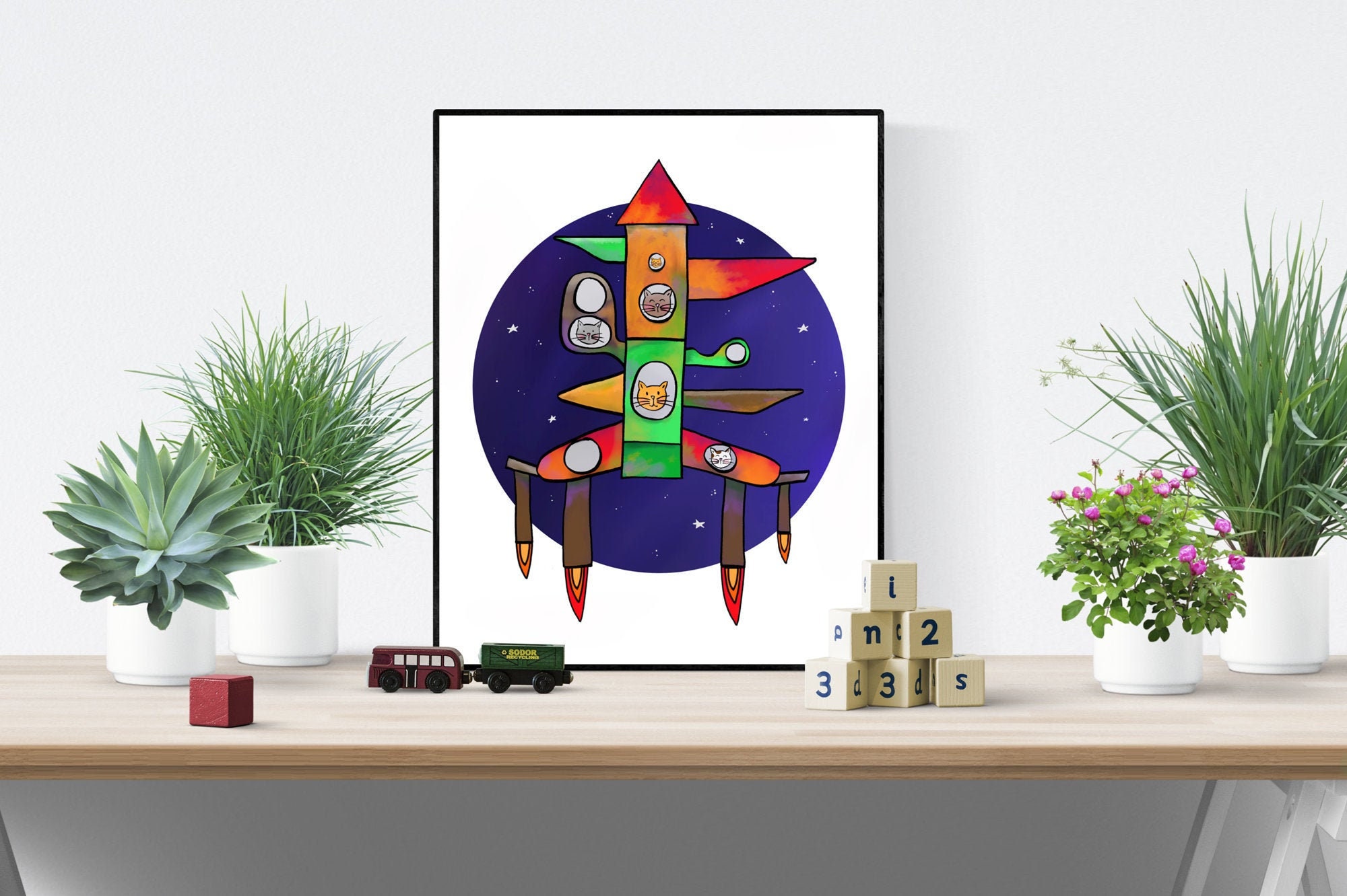 Cat Rocket Wall Art Printable - Space Nursery Decor Poster - Children's ...