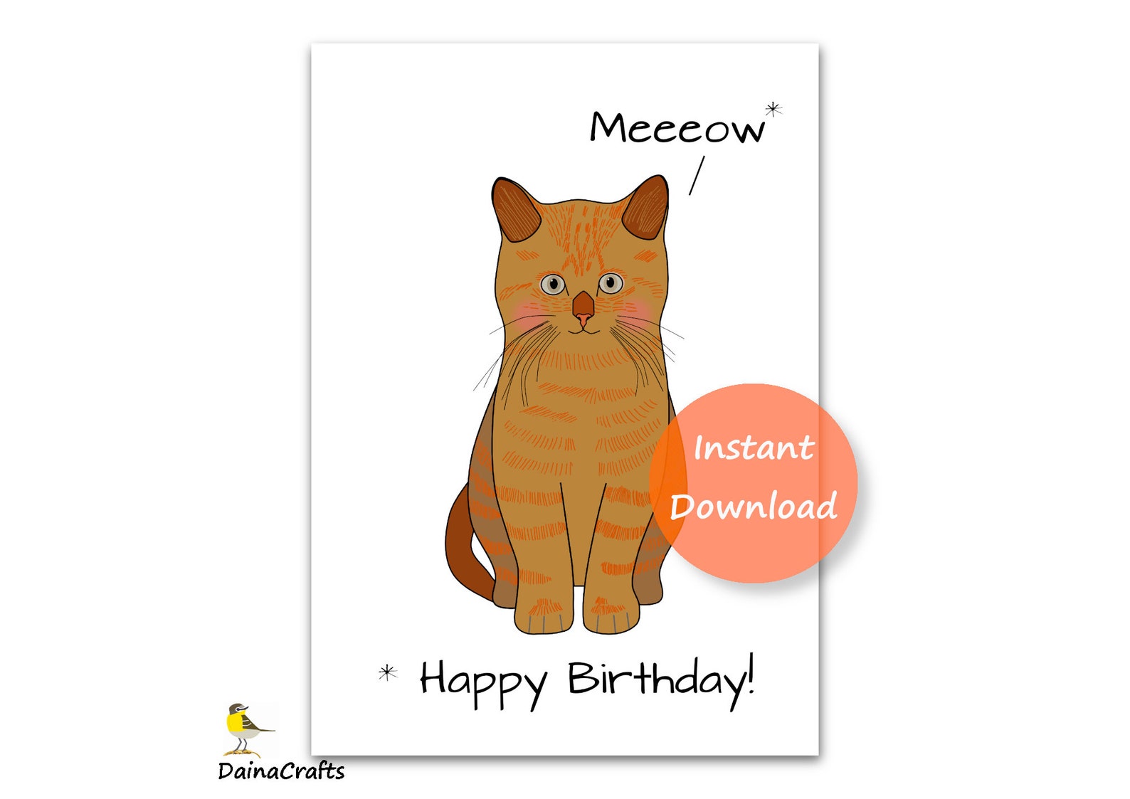 Ginger Cat Birthday Card - Printable Ginger Cat Card - Ginger Cat ...