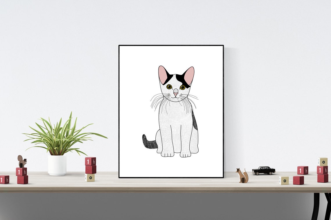 Printable White Cat Wall Art - Cat Print - Print at Home - Cat Art ...