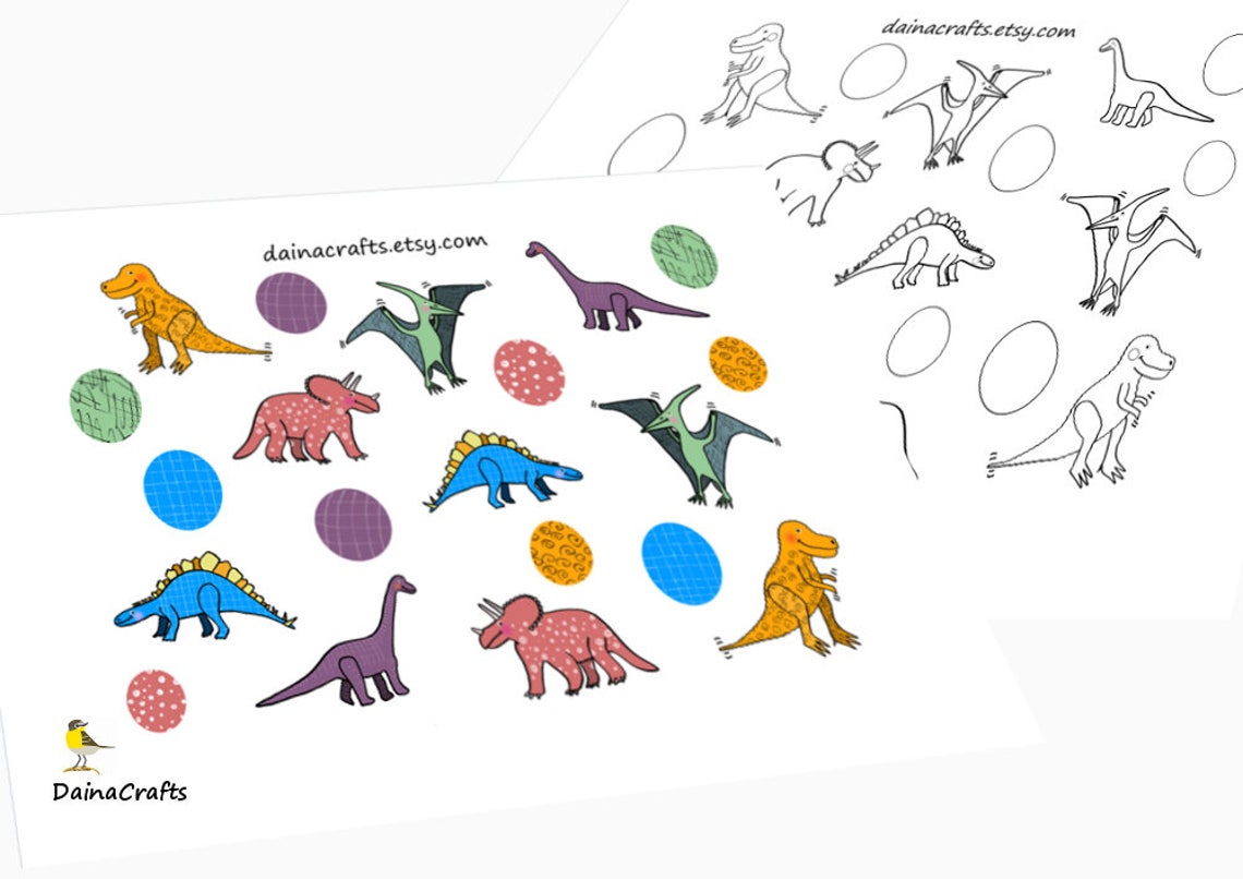 Printable Coloring Dinosaur Stickers - Kids Coloring Stickers - Instant ...