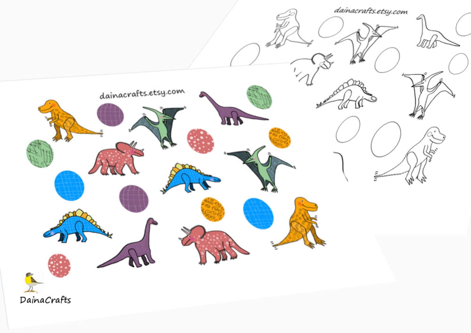 Printable Coloring Dinosaur Stickers - Kids Coloring Stickers - Instant ...