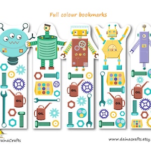 Printable Coloring Robot Bookmarks - Paper Robot Bookmark - Instant ...