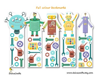 Printable Coloring Robot Bookmarks - Robot Family - Instant Download ...