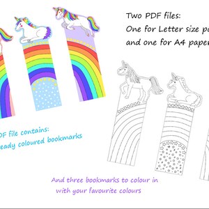 Printable Coloring Unicorn Rainbow Bookmarks - Instant Download - Kids ...