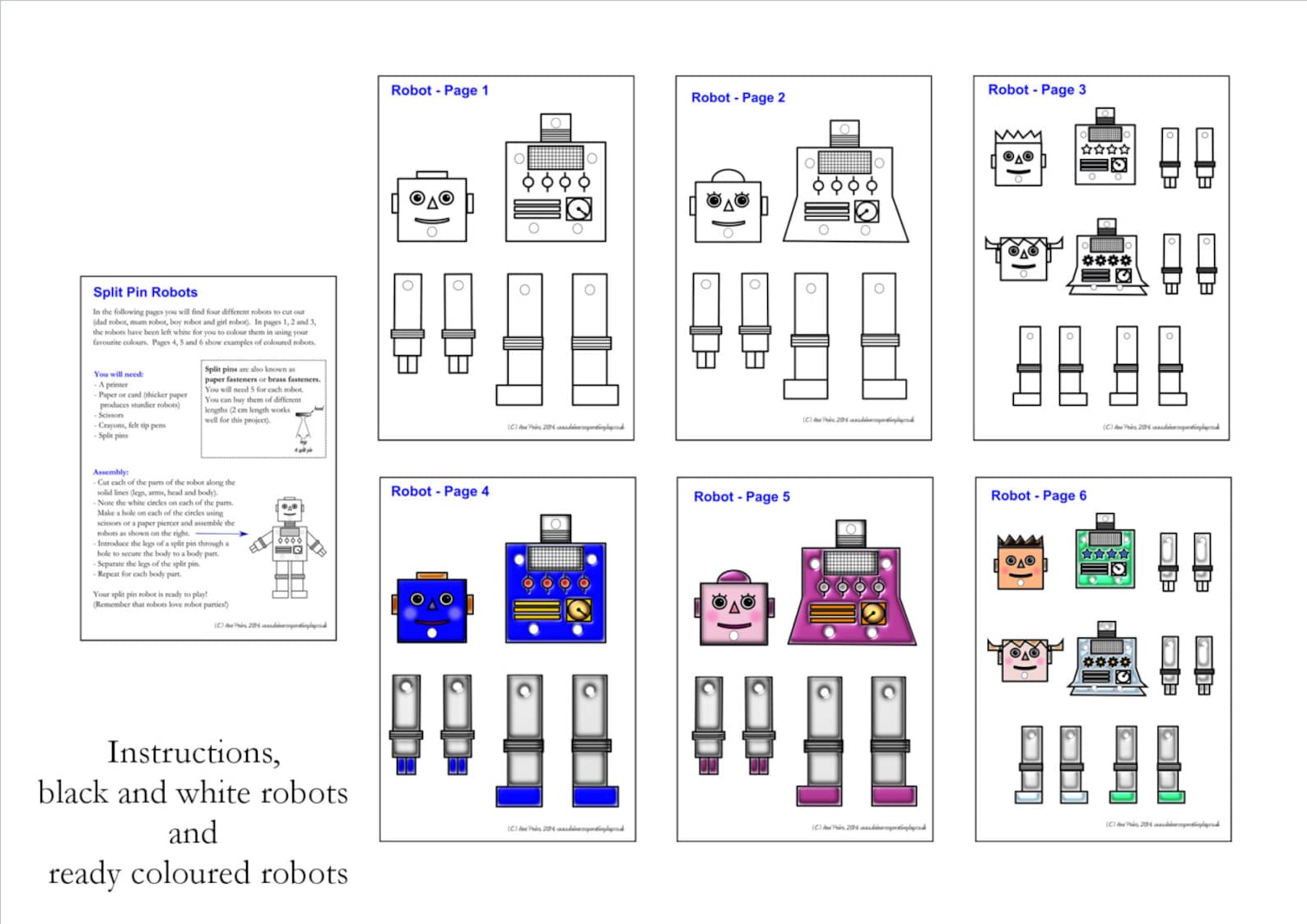 Printable Coloring Robot Family - Split Pin Paper Robots - Robot ...