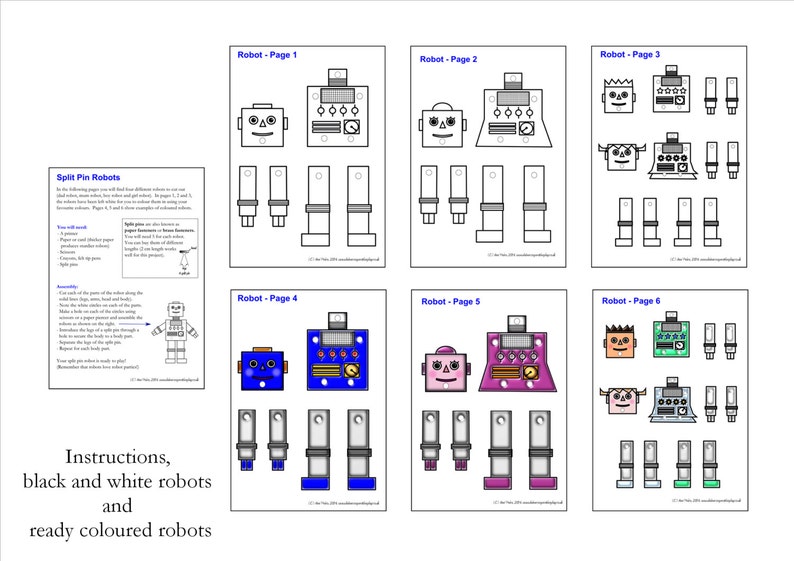 Printable Coloring Robot Family - Split Pin Paper Robots - Robot ...