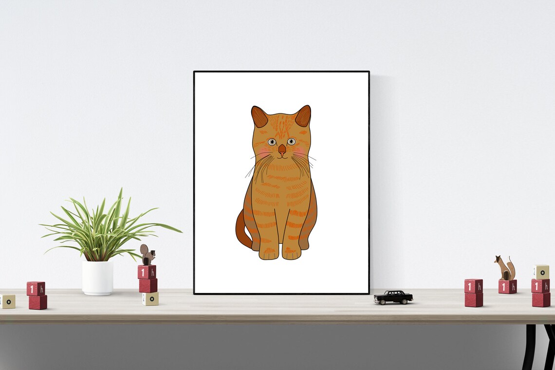 Printable Ginger Cat Wall Art - Digital Cat Print - Print at Home - Cat ...