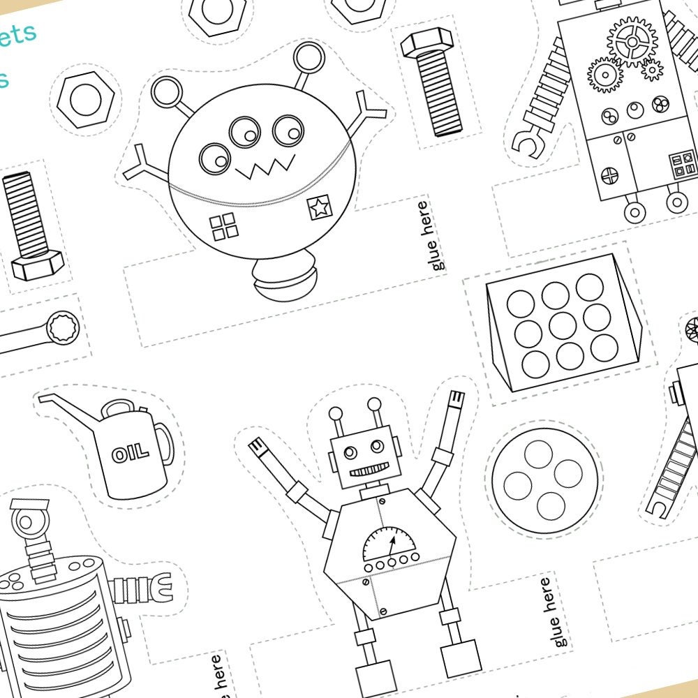 Printable Coloring Robot Finger Puppets Instant Download Kids Finger ...