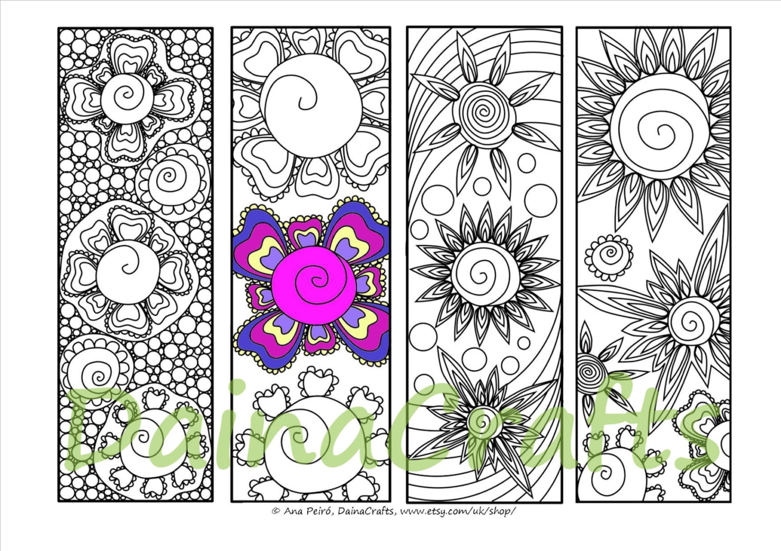 Printable Coloring Flowers Bookmarks- Instant Download - Coloring for ...