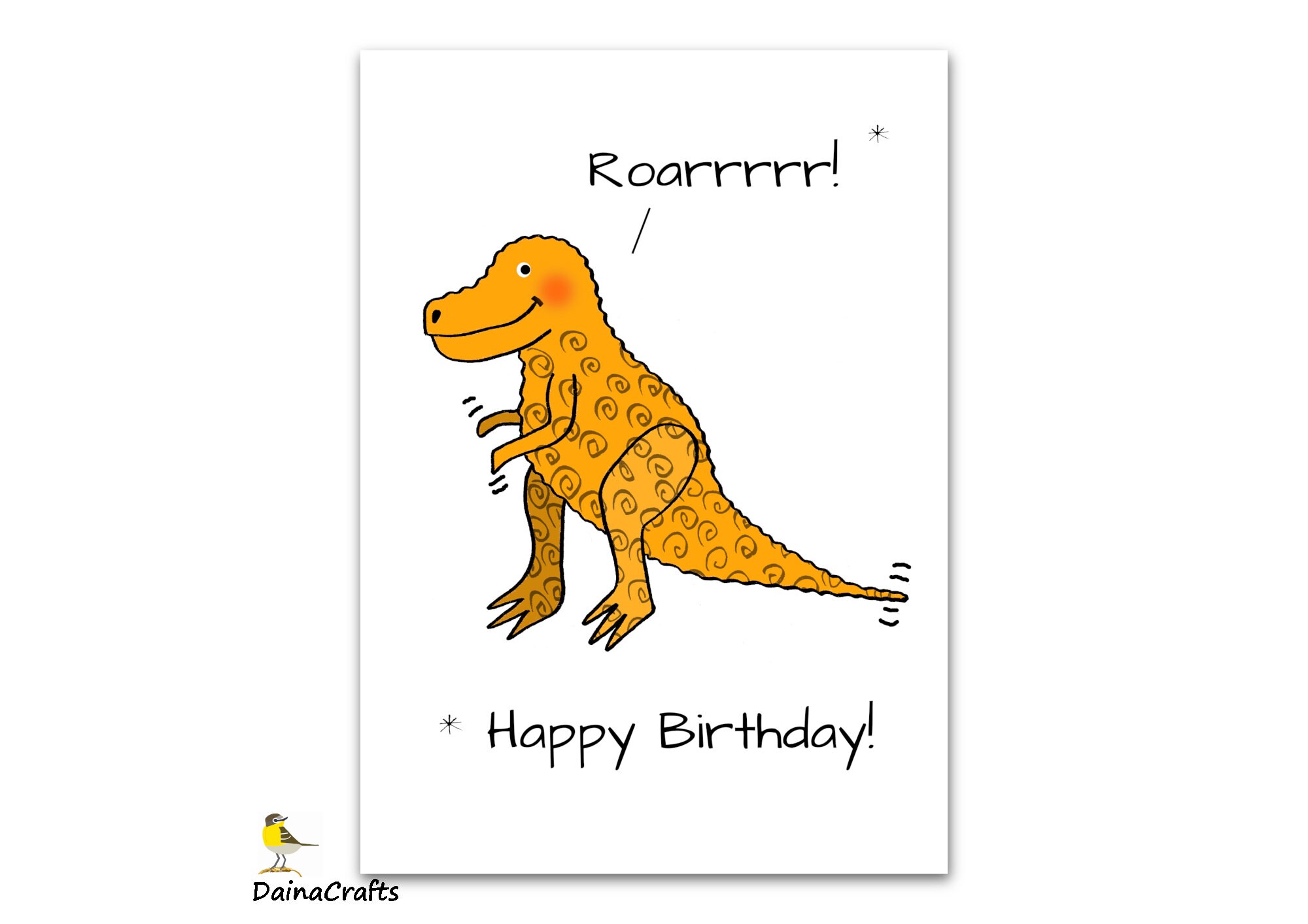 T-Rex Dinosaur Happy Birthday Greeting Card Cute Dino | Etsy
